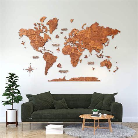 Weltkarte Wand Kunst Holz Wand Kunst Rustikale Wandkarte Holz Etsy