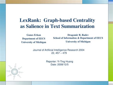 ppt lexrank graph based centrality as salience in text summarization powerpoint presentation
