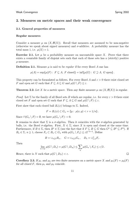lecture notes measures on metric spaces weak convergence 2010 weak convergence spring 2010