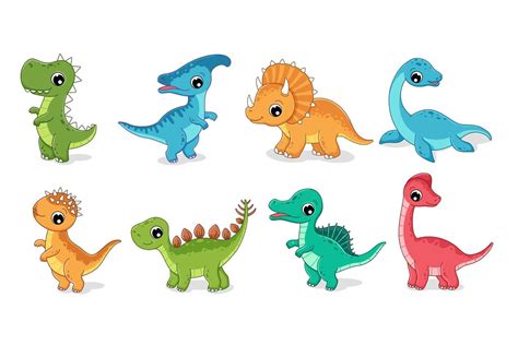 clipart conjunto de linda bebé dinosaurios triceraptor tirano saurio