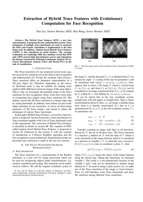 pdf extraction of hybrid trace features with evolutionary computation for face recognition