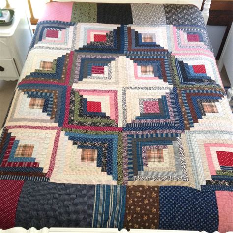 Log Cabin Variation Quilt Barn Raising Handmade Full Size