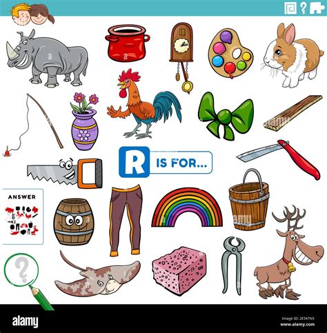 Cartoon Illustration Of Finding Pictures Starting With Letter R