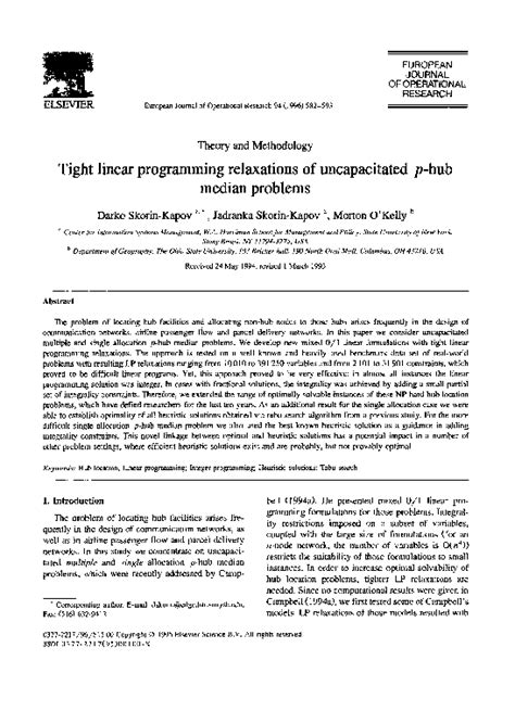 pdf tight linear programming relaxations of uncapacitated p hub median problems darko skorin