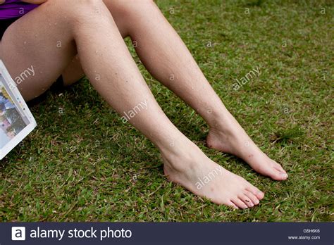 Girls Hairy Legs On Grass Stock Photo 106713914 Alamy