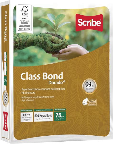 Scribe Class Bond Dorado FSC Papel Bond Blanco Carta Paquete De 500