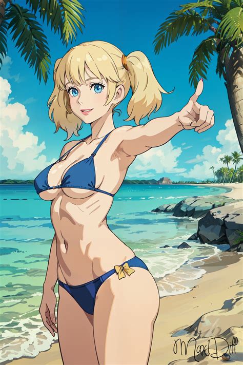 Rule 34 1girls Ai Generated Beach Bikini Blonde Hair Blue Eyes Breasts Ocean Palm Tree