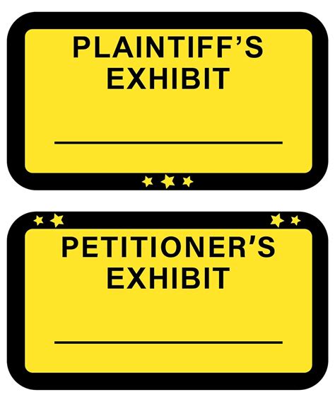 Yellow Legal Plaintiff S Exhibit And Petitioner S Exhibit Stickers 1 8