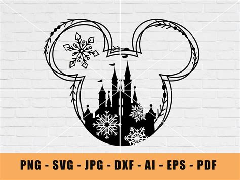 Mickey Head Castle Snow Flakes SVG Disney SVG SVG Files For Cricut