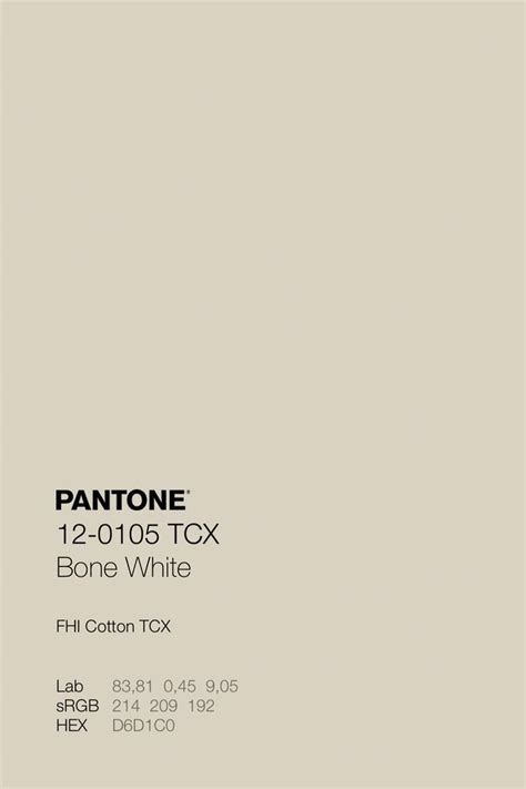 PANTONE 12 0105 TCX Bone White Color Code Lab SRGB HEX Pantone Color