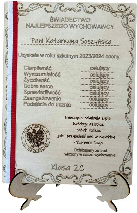 PREZENT PODZIĘKOWANIA NA DZIEŃ NAUCZYCIELA GRAWER ŚWIADECTWO DYPLOM DLA
