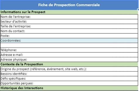 Modèle de fiche de prospection commerciale dans Excel