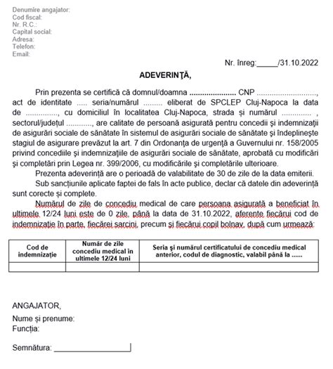 ANEXA 7 Model Adeverinta Concedii Medicale Nou PDF 56 OFF