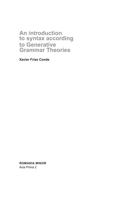 an introduction to syntax according to generative grammar theories docslib