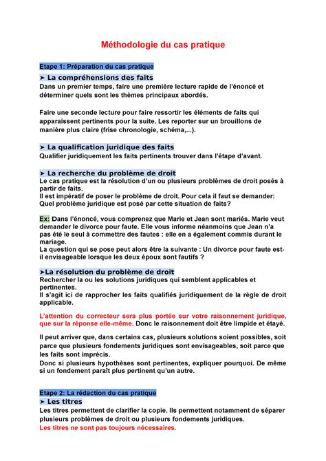 Méthodo Cas Pratique Méthodologie du cas pratique Etape 1