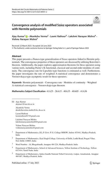 pdf convergence analysis of modified szasz operators associated with hermite polynomials