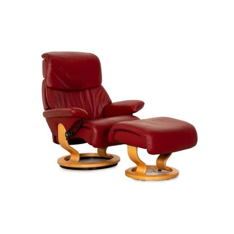 Dream Ledersessel mit Fußhocker in Rot von Stressless bei Pamono kaufen
