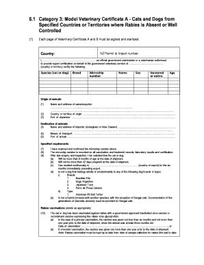 Fillable Online 1 Category 3 Model Veterinary Certificate A Cats And