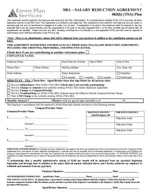 Fillable Online Dublinusd SRA SALARY REDUCTION AGREEMENT 403 B TSA