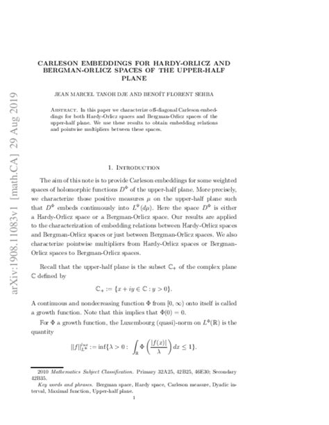 pdf carleson embeddings for hardy orlicz and bergman orlicz spaces of the upper half plane