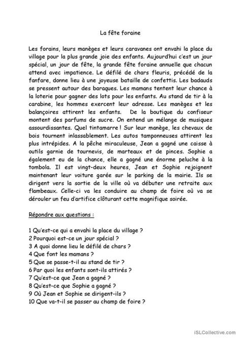 la fête foraine compréhension généra Français FLE fiches pedagogiques