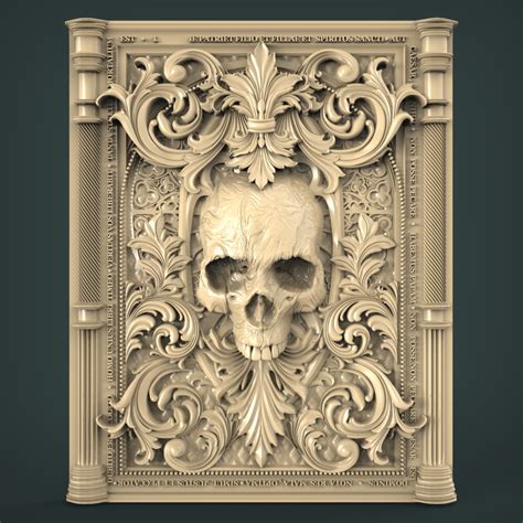 Bas Relief Skull 3D STL Model For CNC And 3d Printer 1929