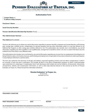 Fillable Online Authorization Form Pension Evaluators Fax Email Print