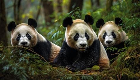 Premium Ai Image Playful Panda Cub Sitting In Bamboo Forest Looking