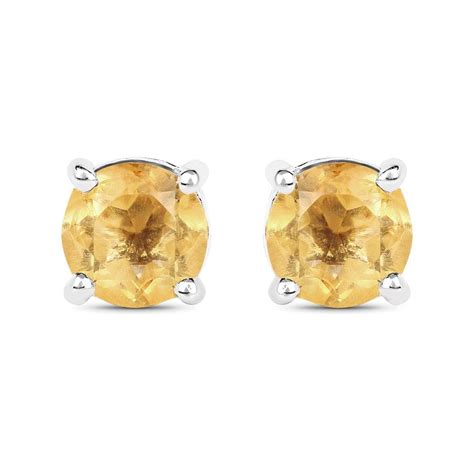 Srebrne kolczyki z naturalnymi cytrynami okrągłe 6 mm 1 51 ct