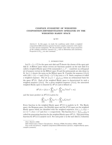 pdf complex symmetry of weighted composition differentiation operator on the weighted hardy space