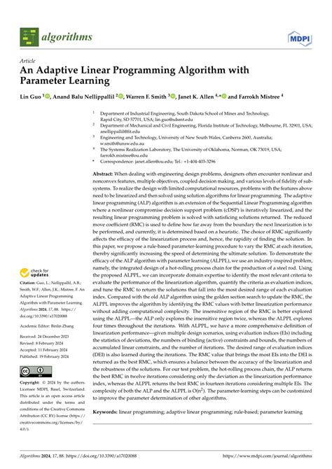 pdf an adaptive linear programming algorithm with parameter learning