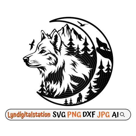 Wolf Scene Svg Howling Wolf Clipart Mountain Scene Cut Etsy