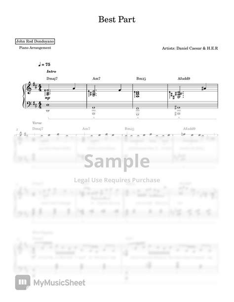 Daniel Caesar H E R Best Part PIANO SHEET Sheets By John Rod