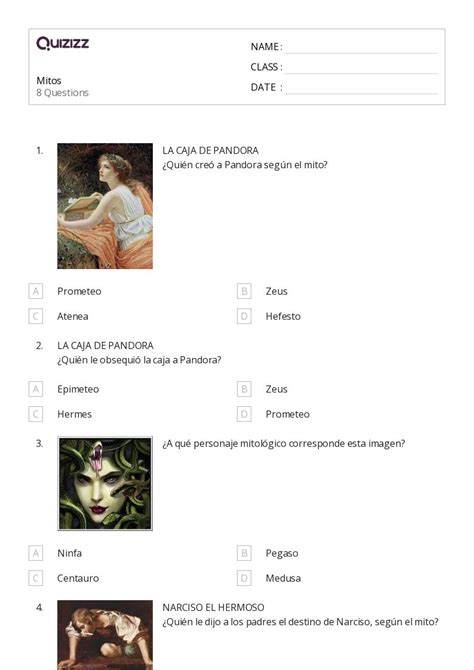 Mitos Hojas De Trabajo Para Grado En Quizizz Gratis E Imprimible
