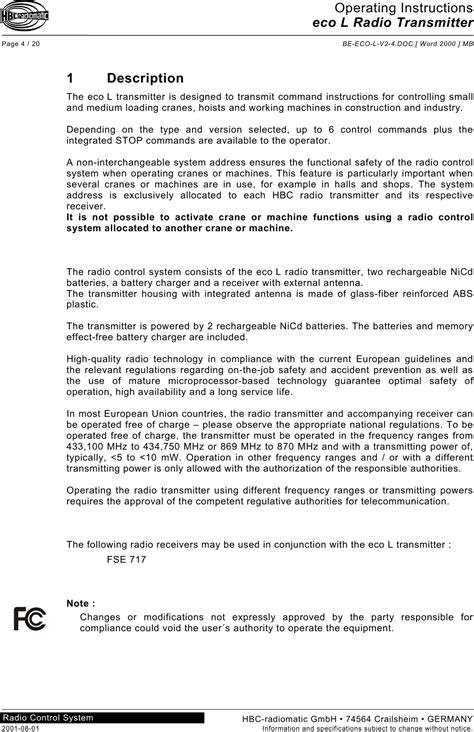 HBC Radiomatic MEC004 Eco L Radio Transmitter User Manual BE ECO L V2 4 FCC