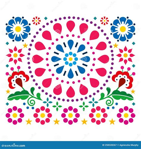 Mexican Folk Art Style Vector Design With Flowers And Geometric Mandala