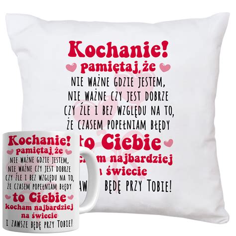 ZESTAW Kubek Ceramiczny PODUSZKA PREZENT NA WALENTYNKI KOCHANIE ZAWSZE