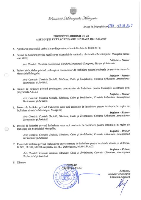 Sedinta Extraordinara Reinnoirea Contractelor Locuintelor Primariei