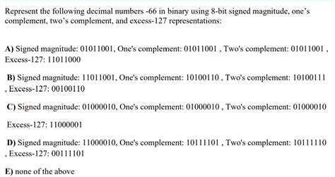 solved represent the following decimal numbers 66 in binary