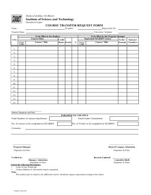 Fillable Online Szabist Isb Edu Course Transfer Request BFormb