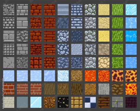 Pixel Art Game Tile Seamless Patterns Vector Retro Bit Surface