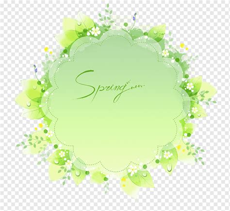 Green And White Spring Text With Floral Frame Text Box Circle Green