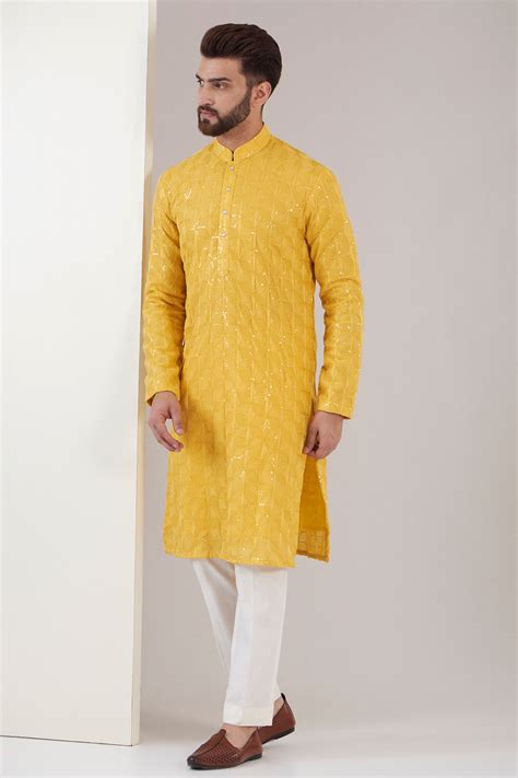 Buy Kasbah Yellow Sequin Embroidered Kurta Online Aza Fashions