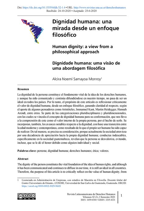L S T Dignidad Humana Una Mirada Desde Un Enfoque Filos Fico Doi Dx