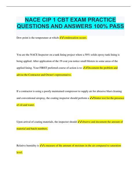 Nace Cip Cbt Exam Practice Questions And Answers Pass Nace Cip