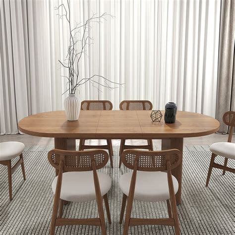 Japandi 1600mm 2000mm Oval Extendable Dining Table Butterfly Leaf 6