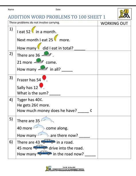 Types Of Addition Word Problems Free Printable Worksheet