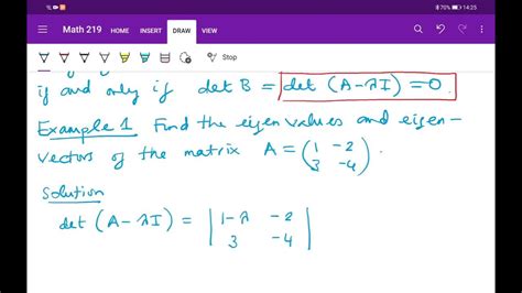 math 219 video 10 eigenvalues and eigenvectors linear independence youtube