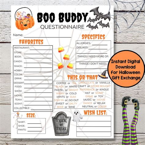 Printable Halloween Boo Buddy Gift Exchange Questionnaire For Spooky