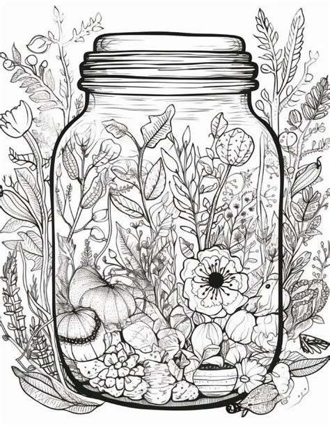 Life Inside Jar Printable Coloring Pages For Adults Grayscale Colo
